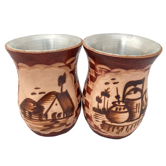 Vintage | Dining | Hand Tooled Leather Cups | Poshmark